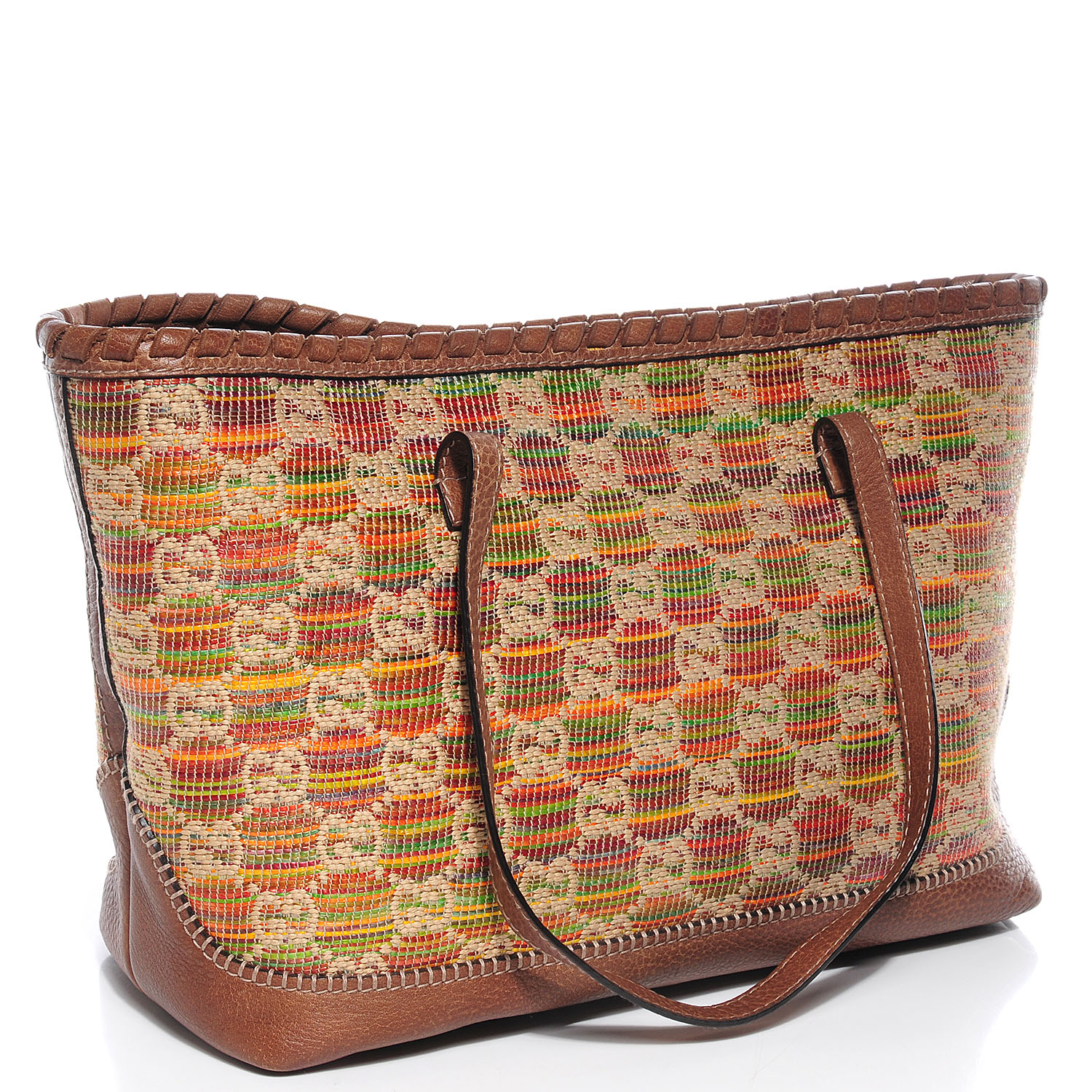 GUCCI Straw Libeccio Monogram Medium Sunset Tote Multicolor 87772