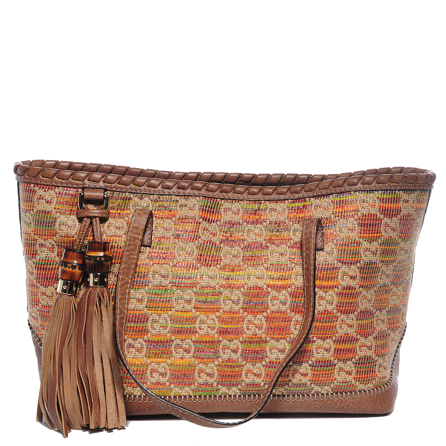 GUCCI Straw Libeccio Monogram Medium Sunset Tote Multicolor 87772