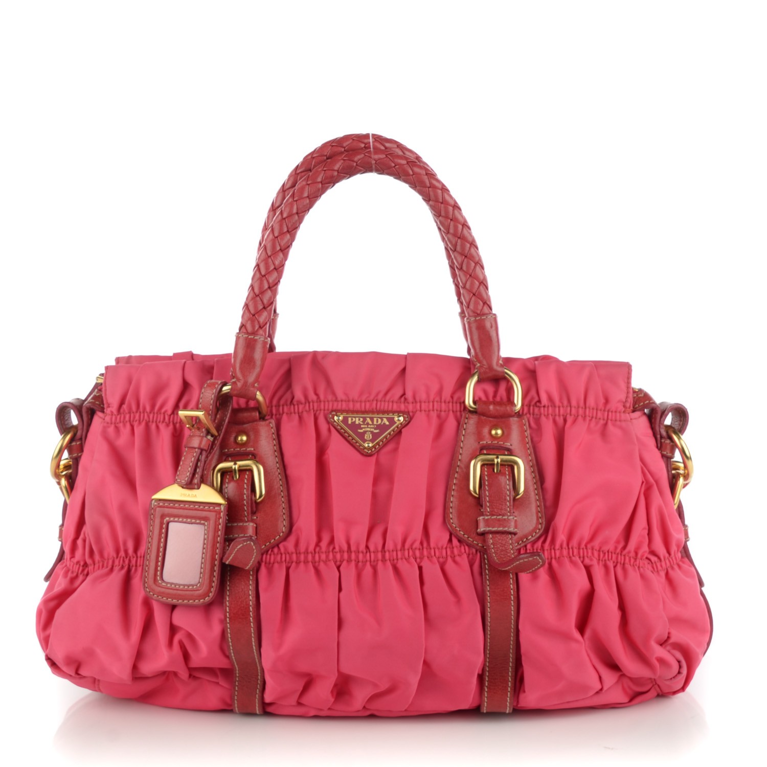 PRADA Tessuto Nylon Nappa Braided Gaufre Shoulder Bag Peonia 124739 PRADA Tessuto Nylon Nappa Braided Gaufre Shoulder Bag Peonia 124739