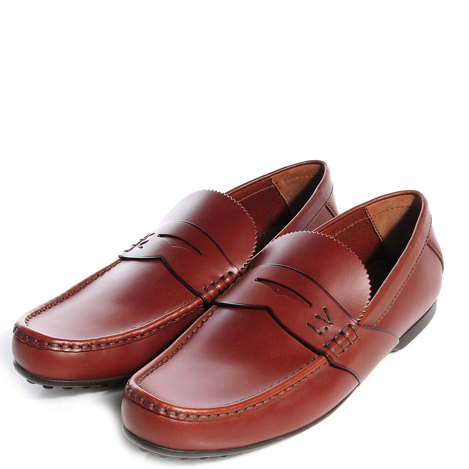 LOUIS VUITTON Mens Leather Contest Car Loafers 6.5 Cognac 70464