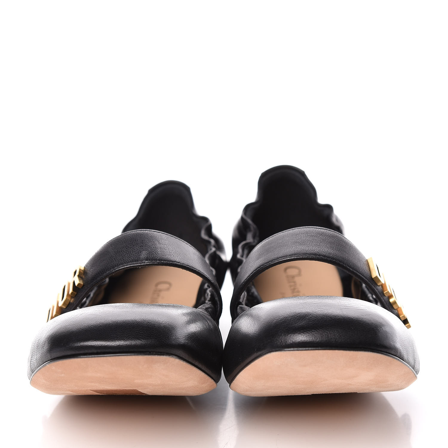 CHRISTIAN DIOR Lambskin Baby-D Ballerina Flats 39.5 Black 419133