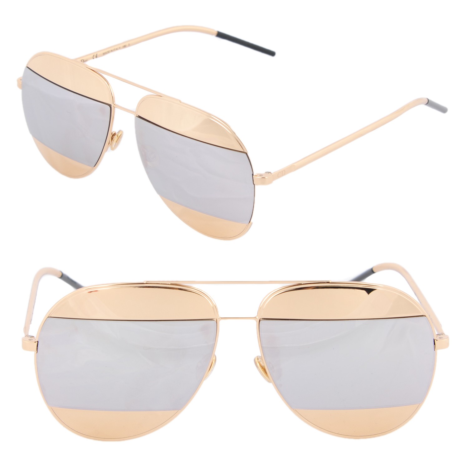 Christian Dior Split 1 Aviator Sunglasses Gold Silver 128102