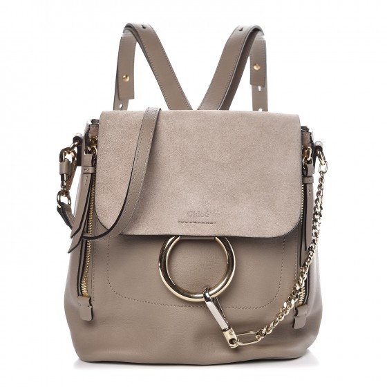 CHLOE Suede Calfskin Small Faye Backpack Motty Grey 320816